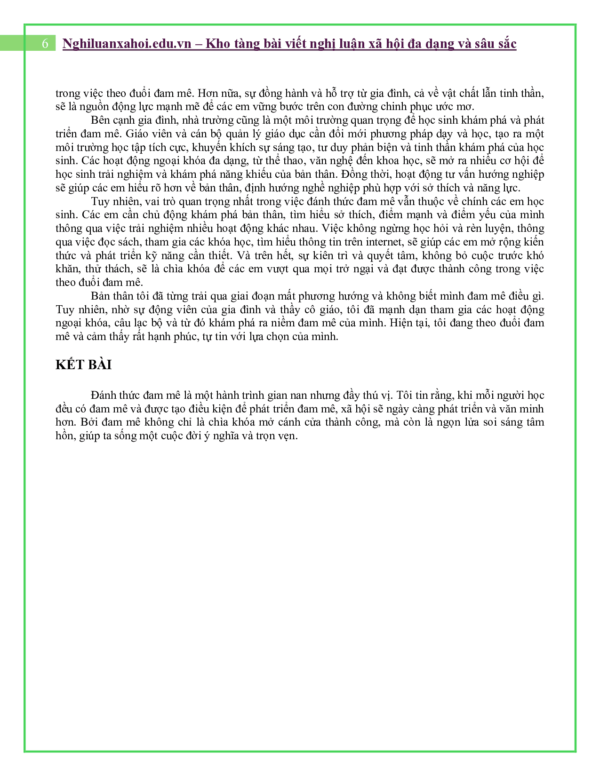 NLXH vấn đề cần giải quyết: Em nghĩ làm thế nào để đánh thức được đam mê trong mỗi học sinh ...